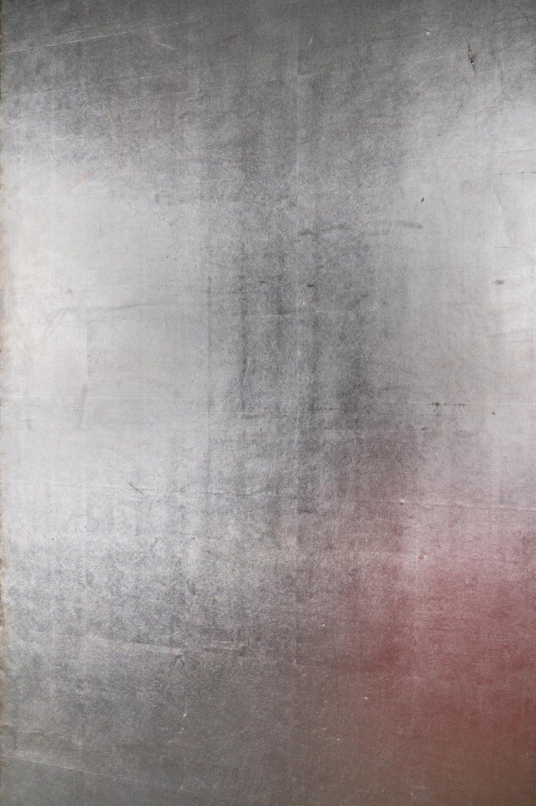 Japanese Six Panel Screen: Plain Silver Leaf on Paper For Sale at 1stDibs