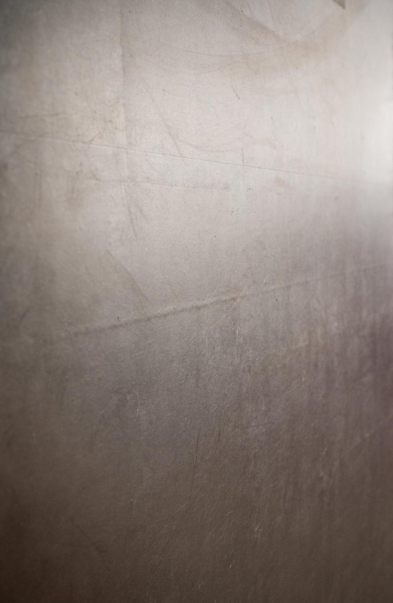 Japanese Six Panel Screen: Plain Silver Leaf on Paper For Sale at 1stDibs