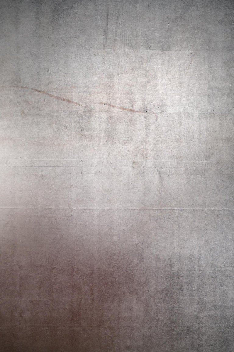 Japanese Six Panel Screen: Plain Silver Leaf on Paper For Sale at 1stDibs