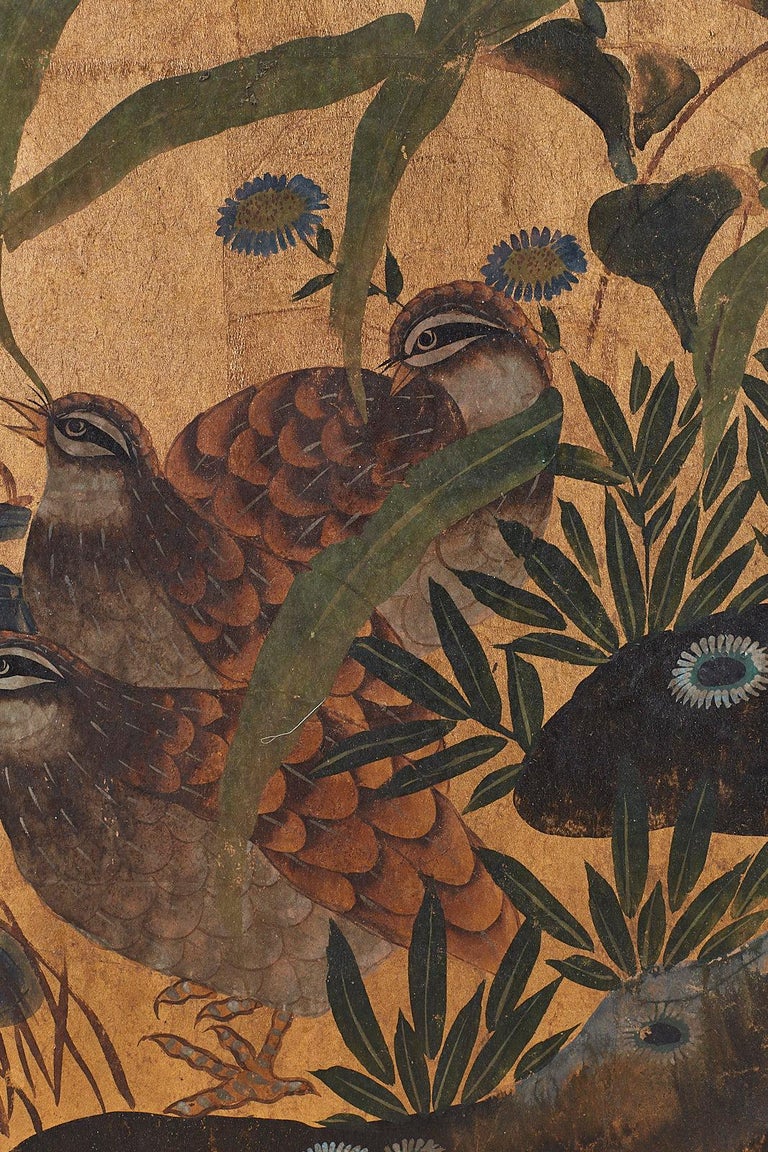 Japanese Six-Panel Screen Rimpa School Quail Landscape at 1stDibs