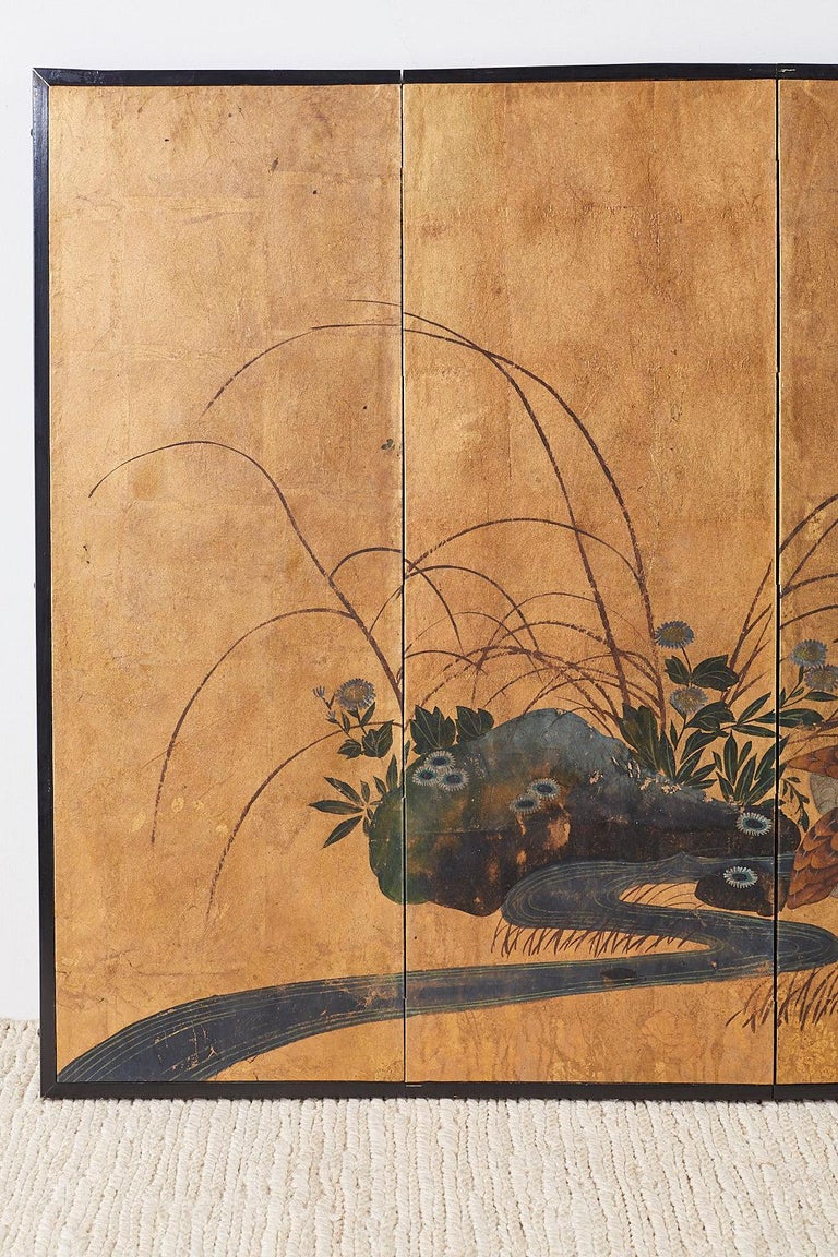 Japanese Six-Panel Screen Rimpa School Quail Landscape at 1stDibs