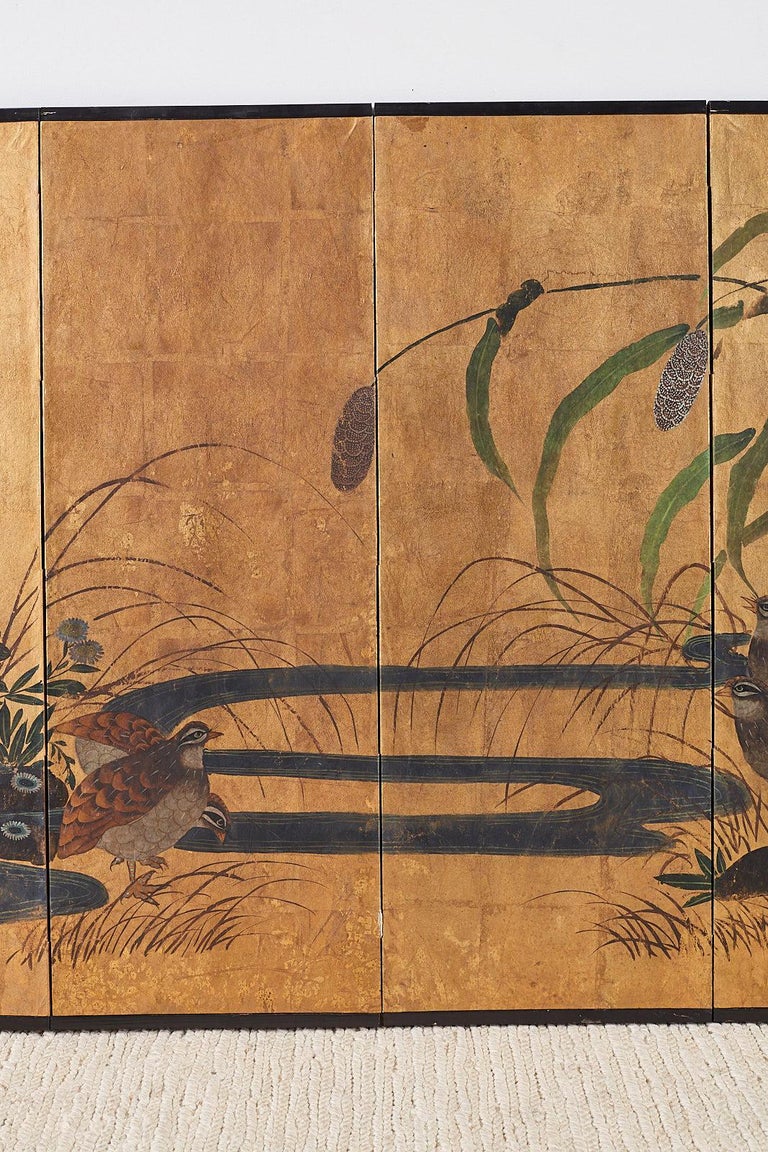 Japanese Six-Panel Screen Rimpa School Quail Landscape at 1stDibs