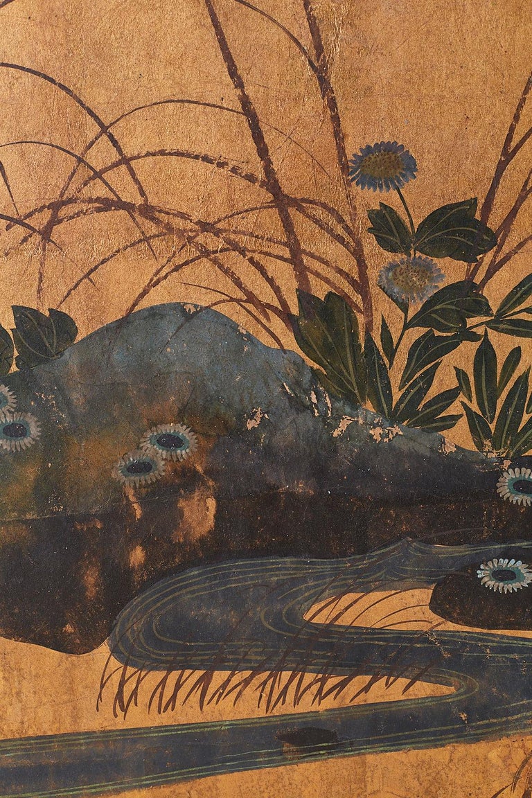 Japanese Six-Panel Screen Rimpa School Quail Landscape at 1stDibs
