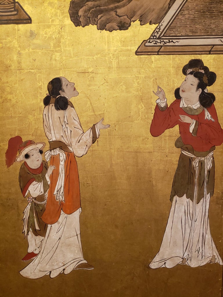 Japanese Six-Panel Screen Women of the Court in the Garden For Sale at ...