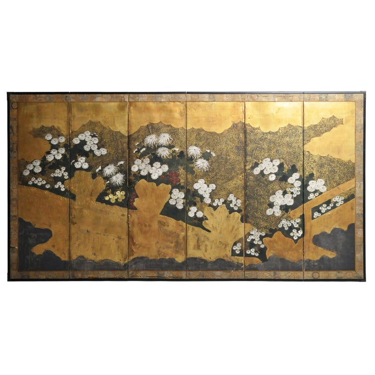 Japanese Six Part Gold Screen at 1stDibs