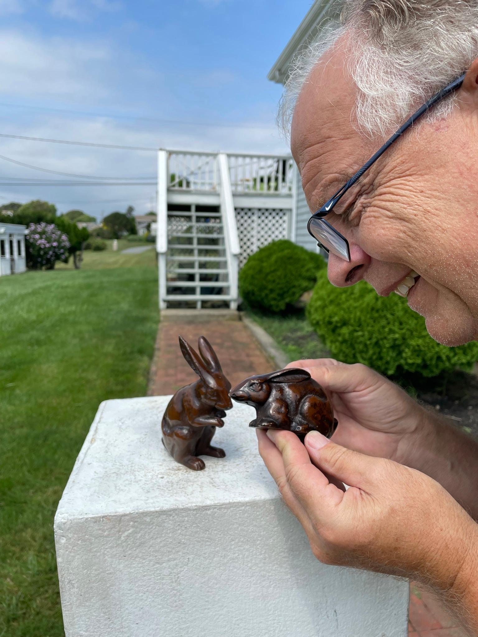 Japanese Special Pair Bronze Mount Fuji Garden Rabbits at 1stDibs