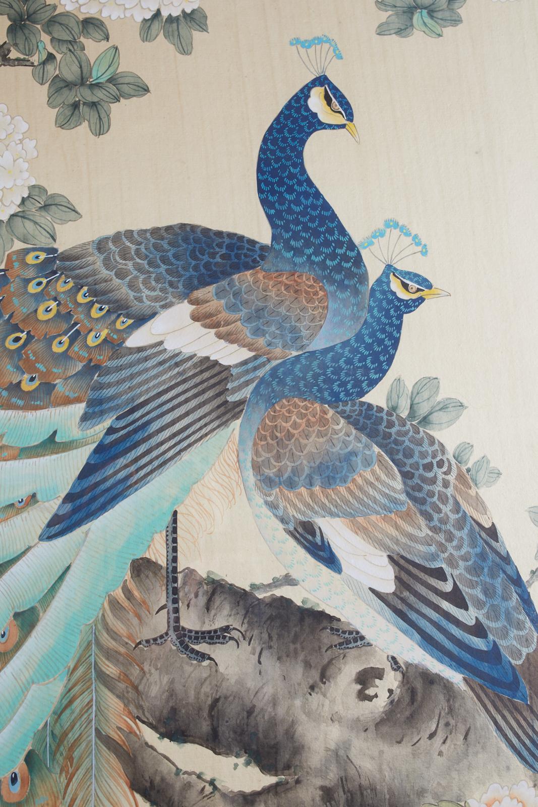 Japanese Spring Peacocks Painting on Silk at 1stDibs | japanese peacock ...