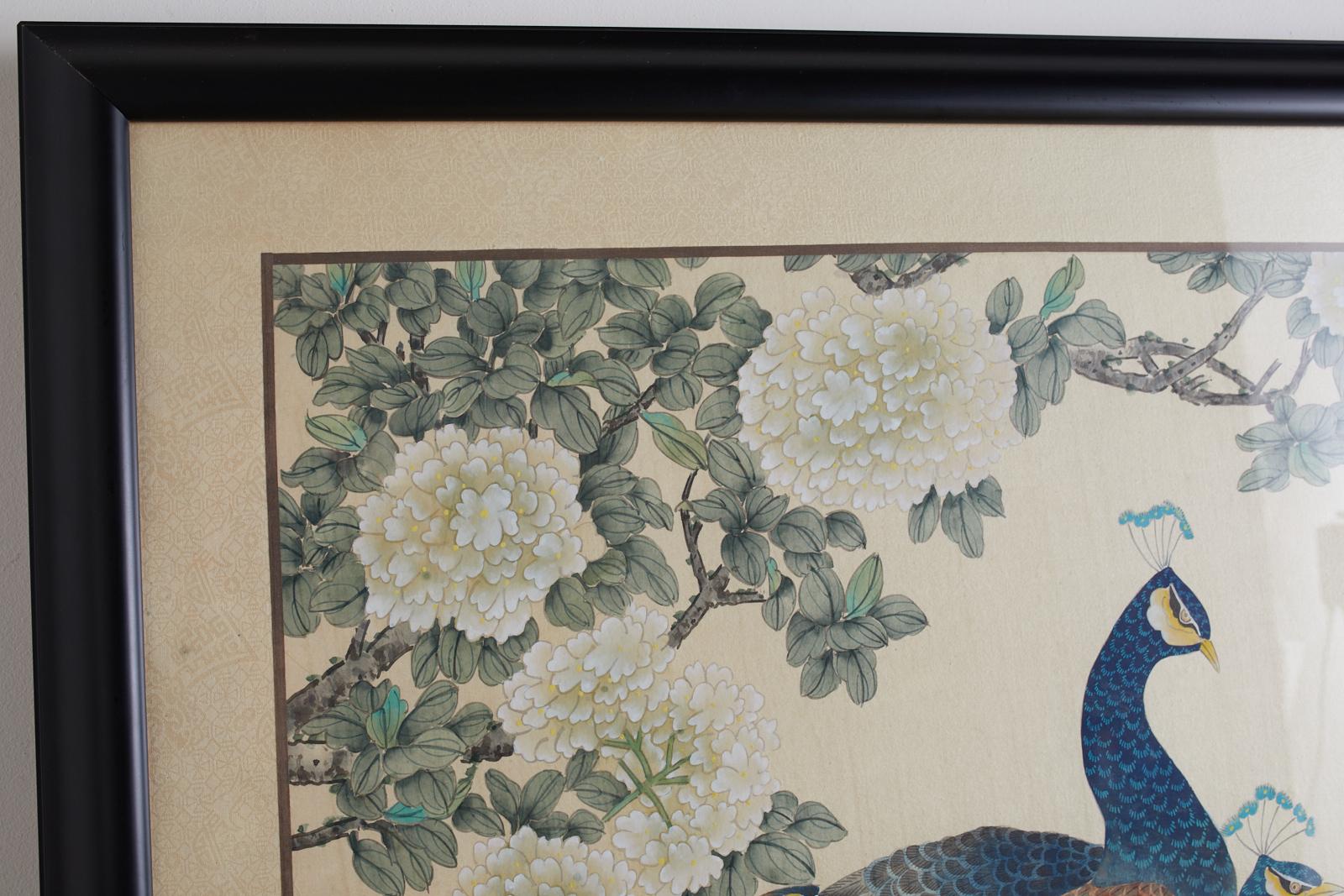 Japanese Spring Peacocks Painting on Silk at 1stDibs | japanese peacock ...