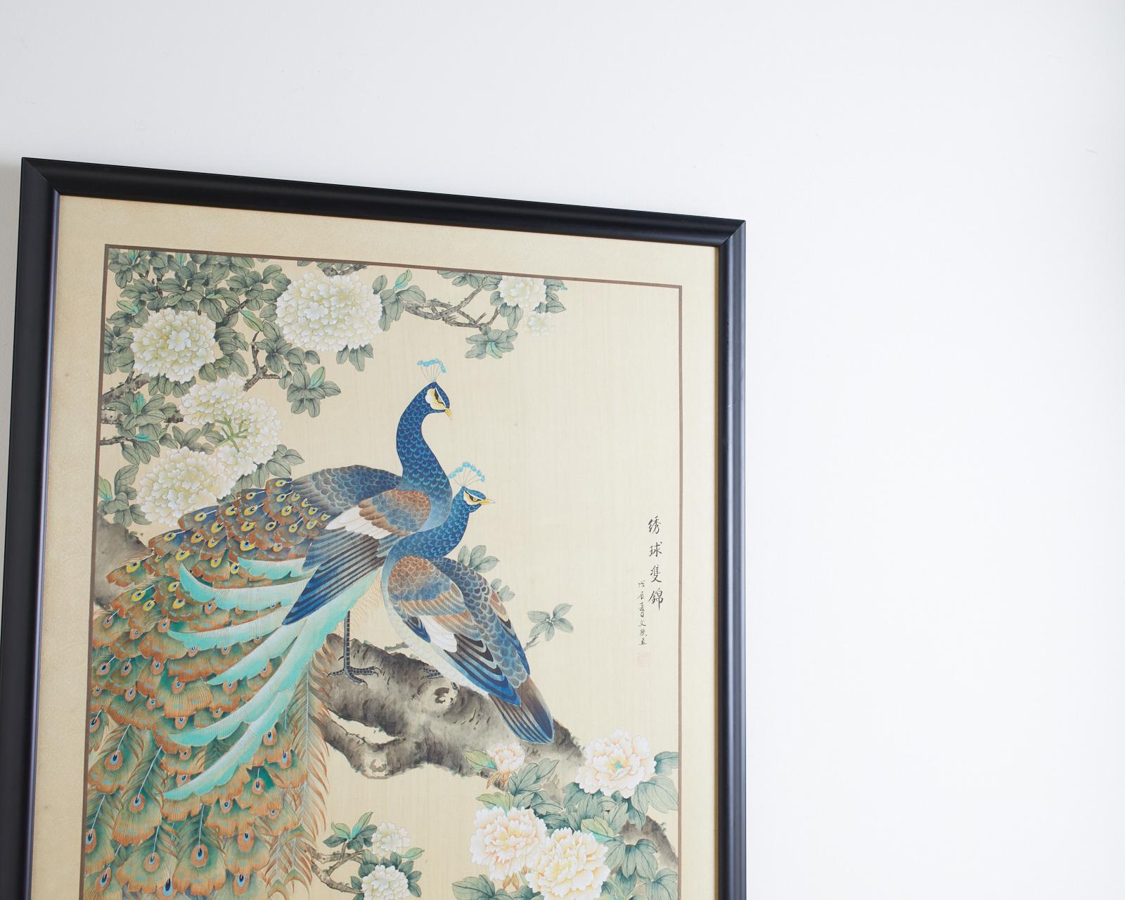 Japanese Spring Peacocks Painting on Silk at 1stDibs | japanese peacock ...