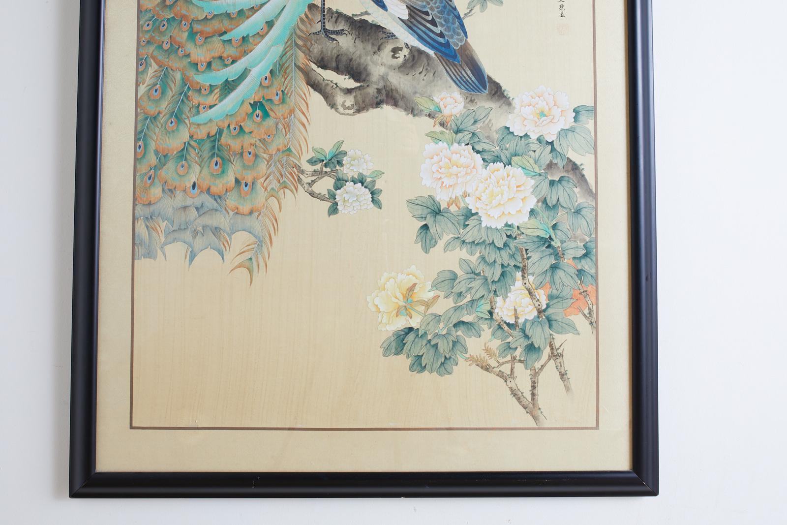 Japanese Spring Peacocks Painting on Silk at 1stDibs | japanese peacock ...