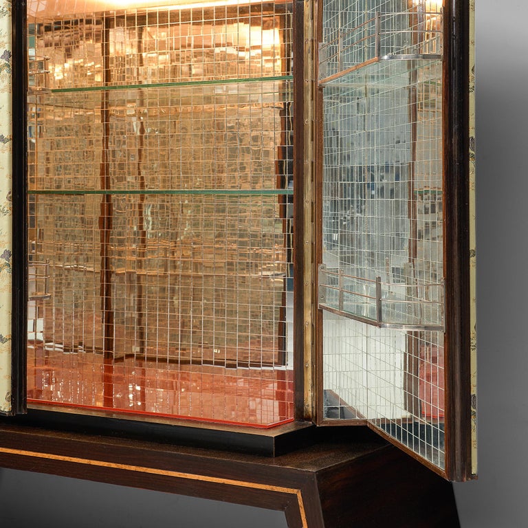 Japanese Style Dry Bar in Wood and Silk For Sale at 1stDibs