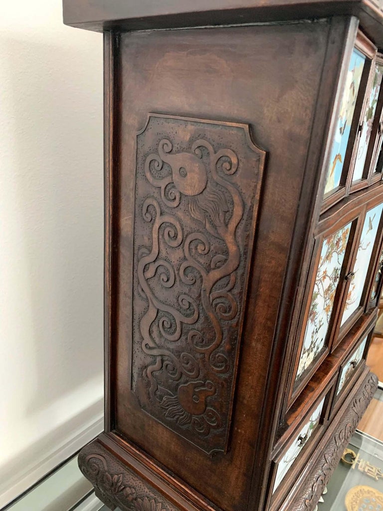 Japanese Table Cabinet with Cloisonne Panels in the style of Namikawa ...