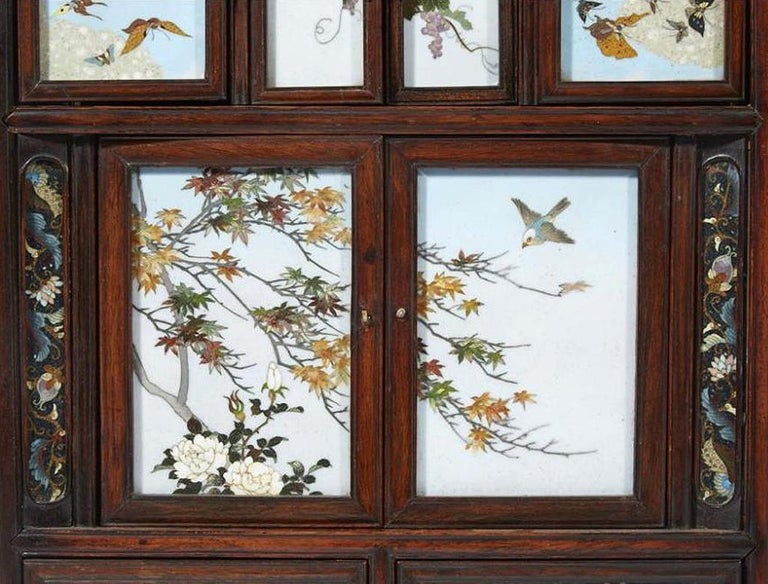Japanese Table Cabinet with Cloisonne Panels in the style of Namikawa ...