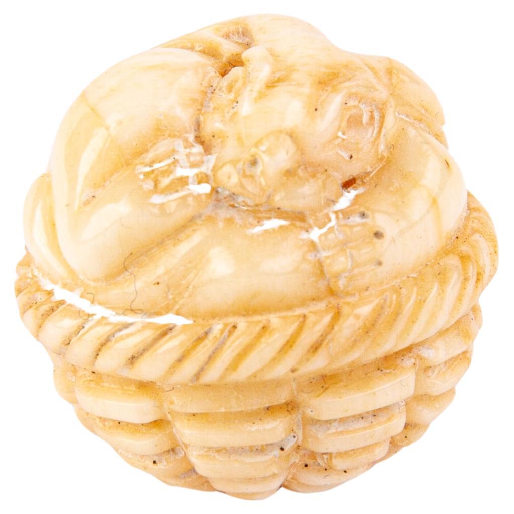 Japanese Tagua Nut Meiji Netsuke Sleeping Rabbit For Sale at 1stDibs