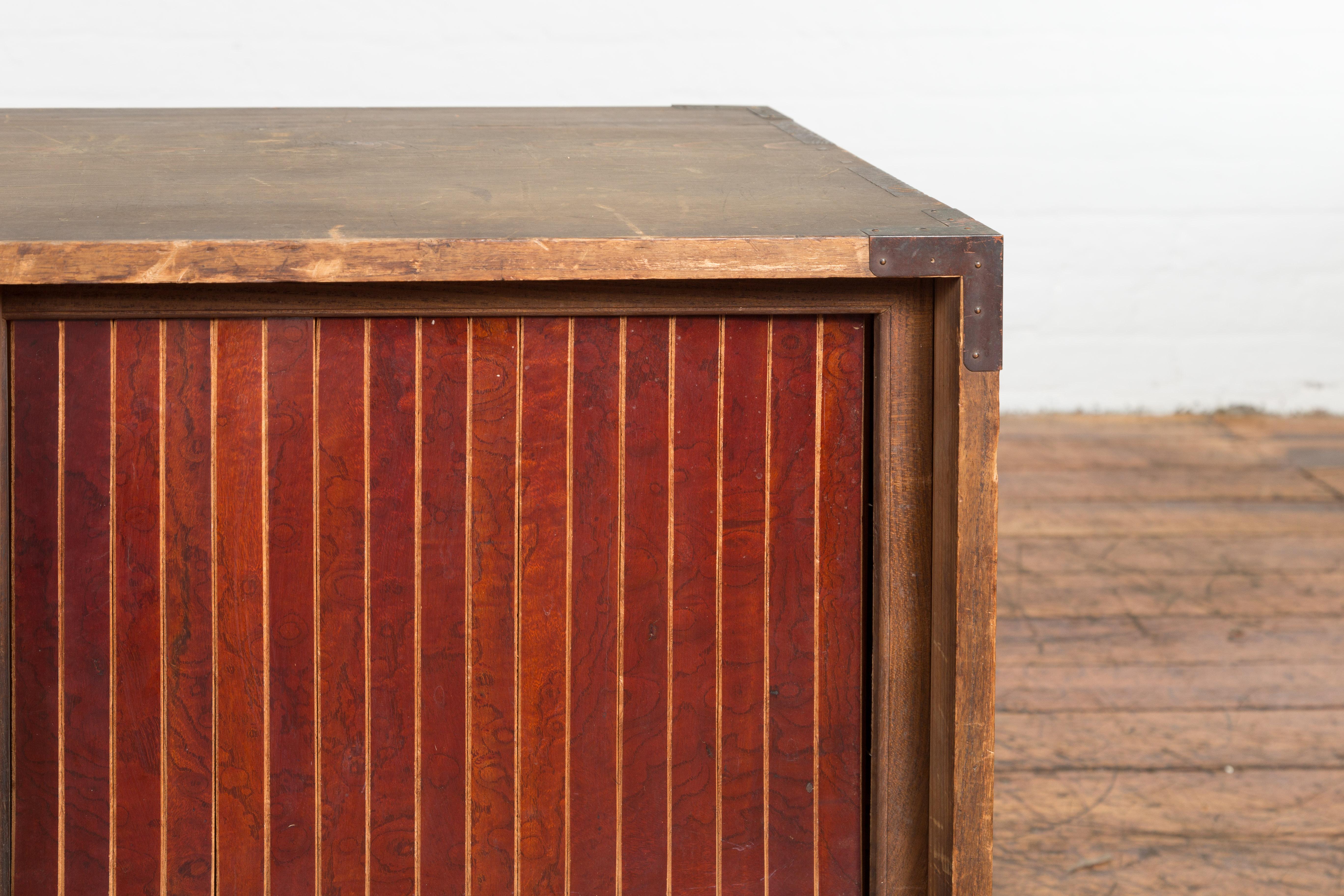 Japanese Taishō Kiri Wood Low Storage Cabinet with Sliding Doors and ...