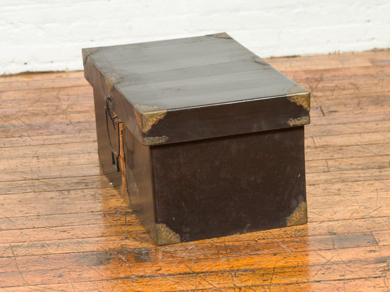 Japanese Taishō Period Kiri Wood Lidded Box with Cut Brass Foliage ...