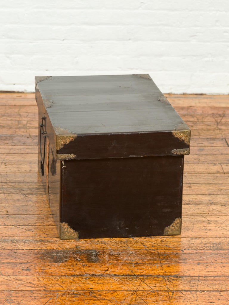 Japanese Taishō Period Kiri Wood Lidded Box with Cut Brass Foliage ...