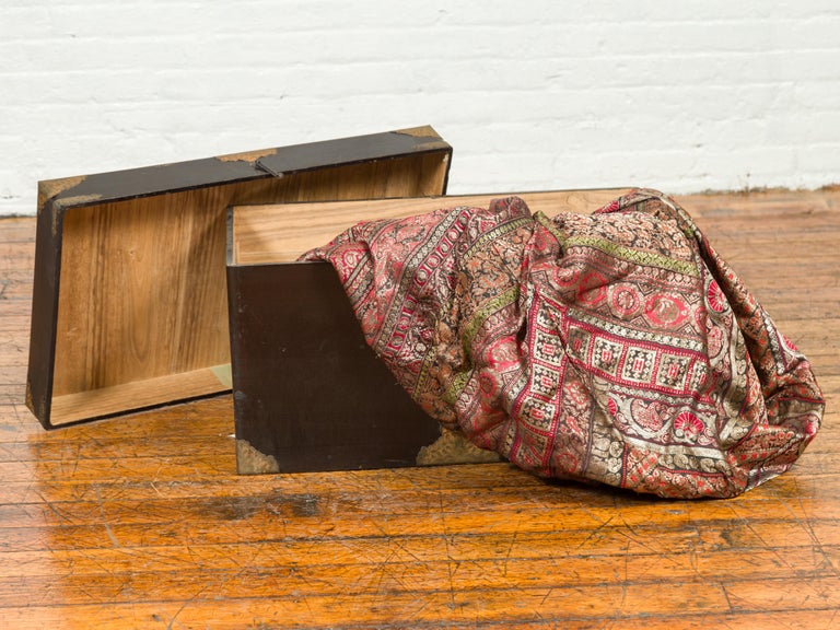 Japanese Taishō Period Kiri Wood Lidded Box with Cut Brass Foliage ...
