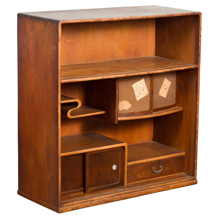 Japanese Taishō Period Open Bookshelf Sliding Doors, Curvy Shelf and ...