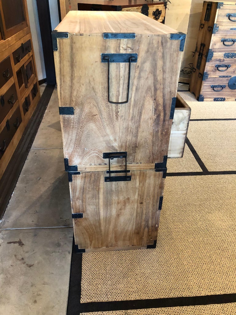 Japanese Tansu Light Wood Kiri Black Hardware Chest Side Table Bedside ...