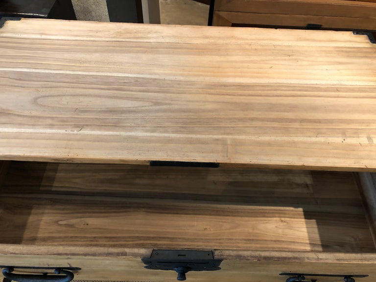 Japanese Tansu Light Wood Kiri Black Hardware Chest Side Table Bedside ...