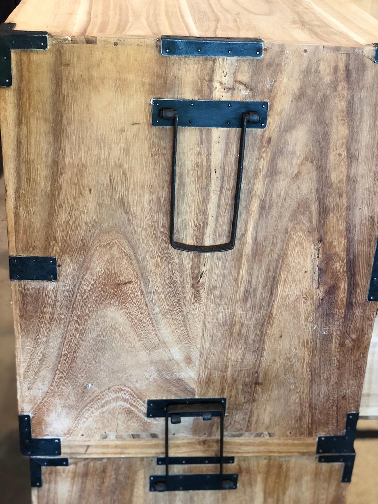 Japanese Tansu Light Wood Kiri Black Hardware Chest Side Table Bedside ...