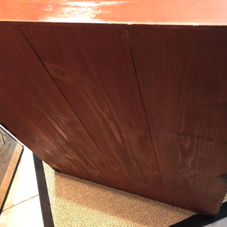 Japanese Tansu Light Wood Kiri Red Black Hardware Chest Side Table ...