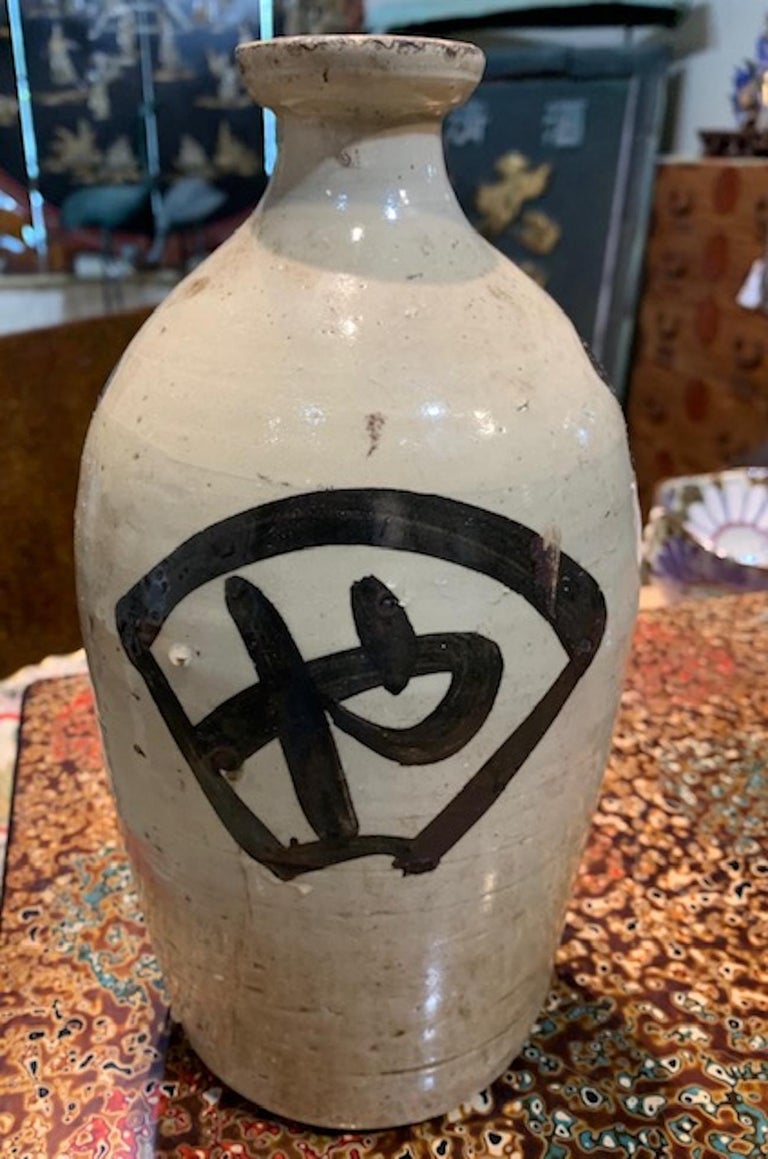 Japanese Tokkuri, 'Sake or shochu bottle' with Glazed Characters at 1stDibs