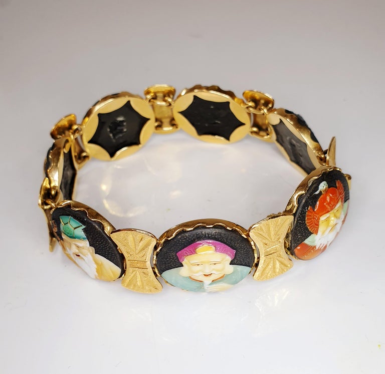 Japanese Toshikane Ari 7 Lucky Gods 18 Karat Gold Porcelain Bracelet ...