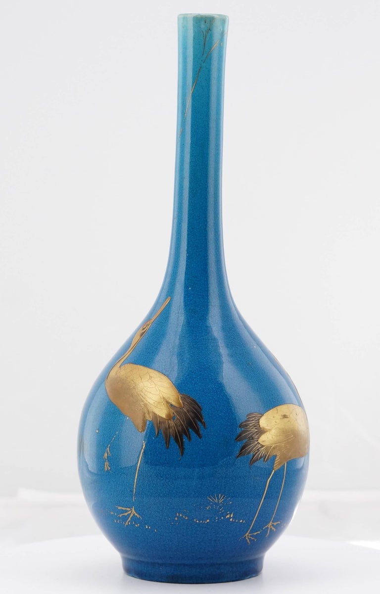 Japanese Turquoise Glaze Vase with Gold Lacquer Cranes, circa 1890 at ...