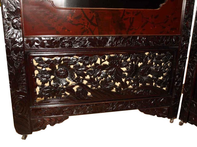 Japanese Two Panel Carved Lacquer Screen at 1stDibs