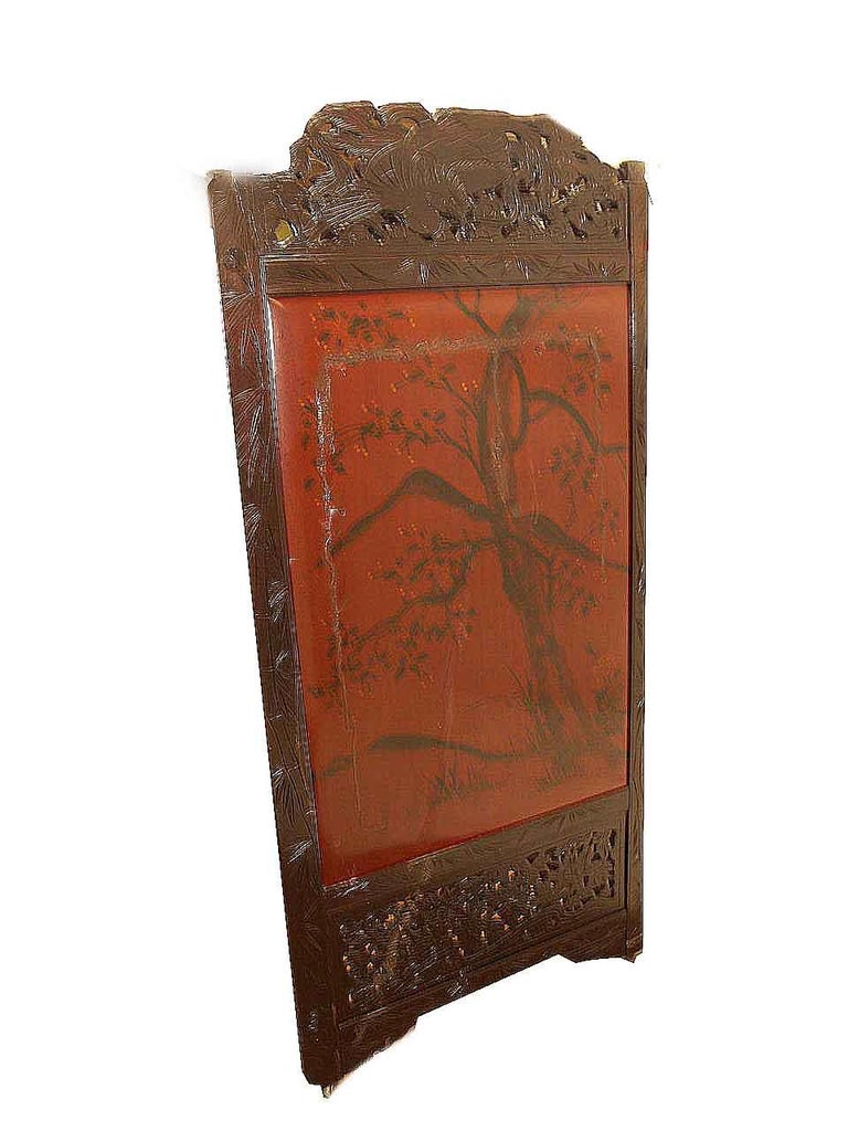 Japanese Two Panel Carved Lacquer Screen at 1stDibs