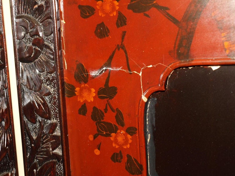 Japanese Two Panel Carved Lacquer Screen at 1stDibs