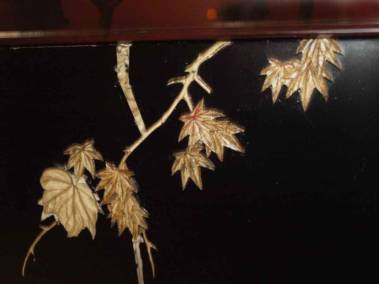 Japanese Two Panel Carved Lacquer Screen at 1stDibs