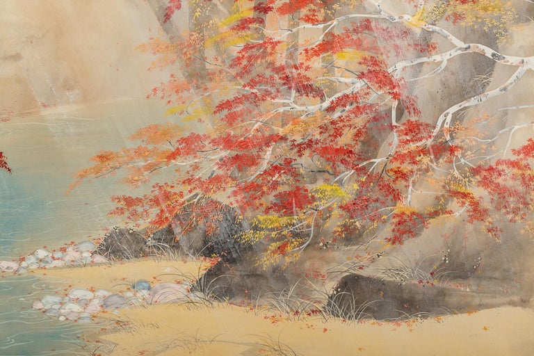 Japanese Two-Panel Screen, Autumn Kyoto Country Scene at 1stDibs