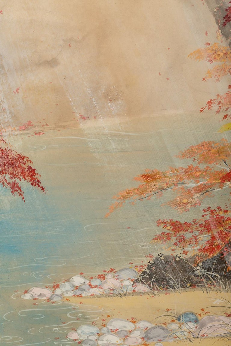 Japanese Two-Panel Screen, Autumn Kyoto Country Scene at 1stDibs