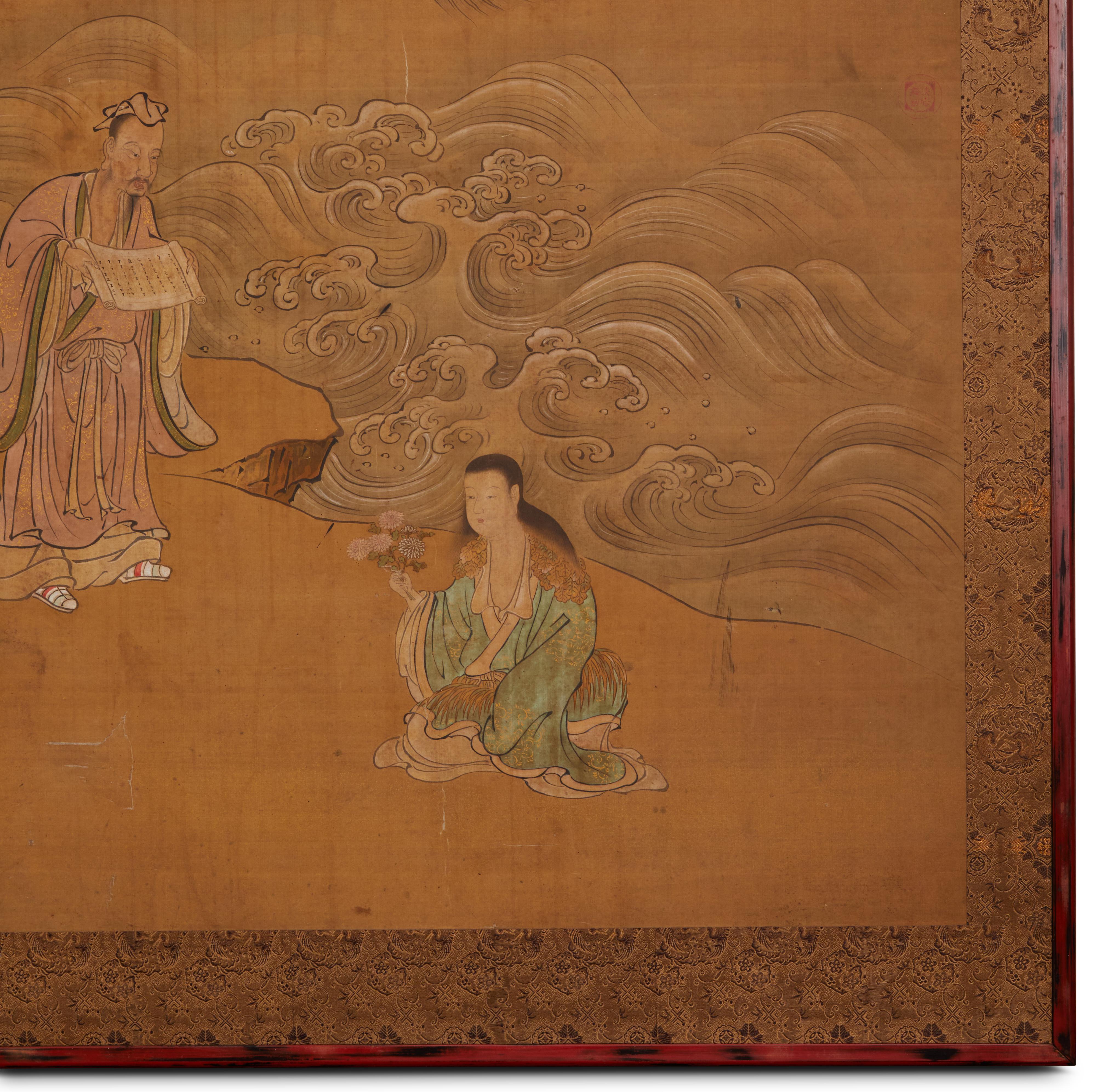 Japanese Two Panel Screen, Chinese Literary Figures in Seascape For ...