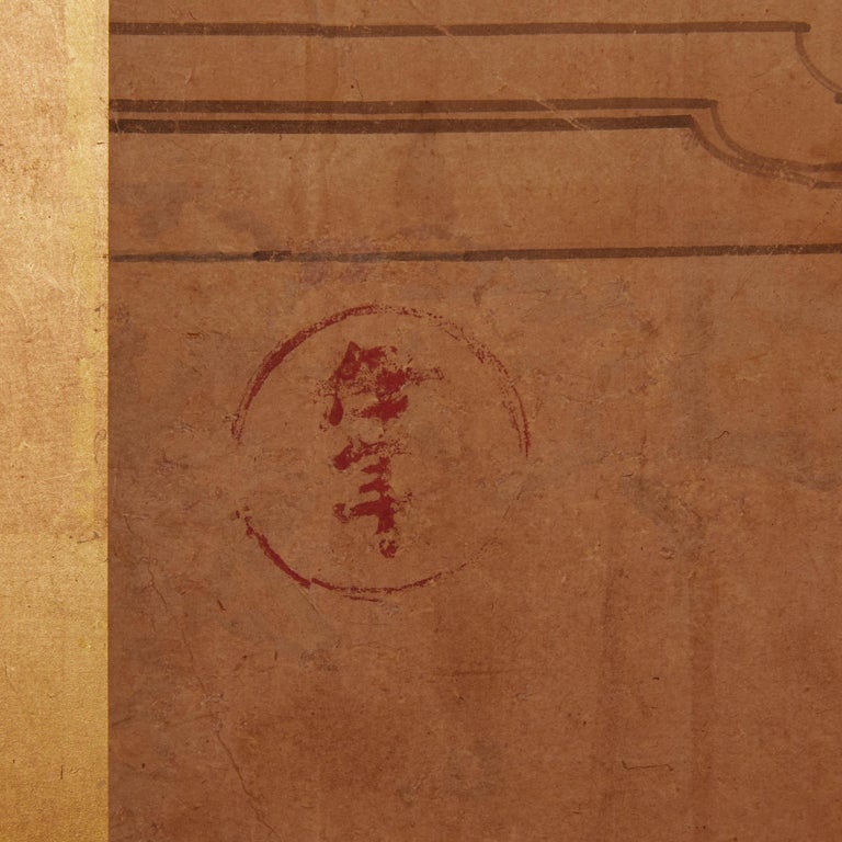 Japanese Two Panel Screen: Horses in Stable For Sale at 1stDibs