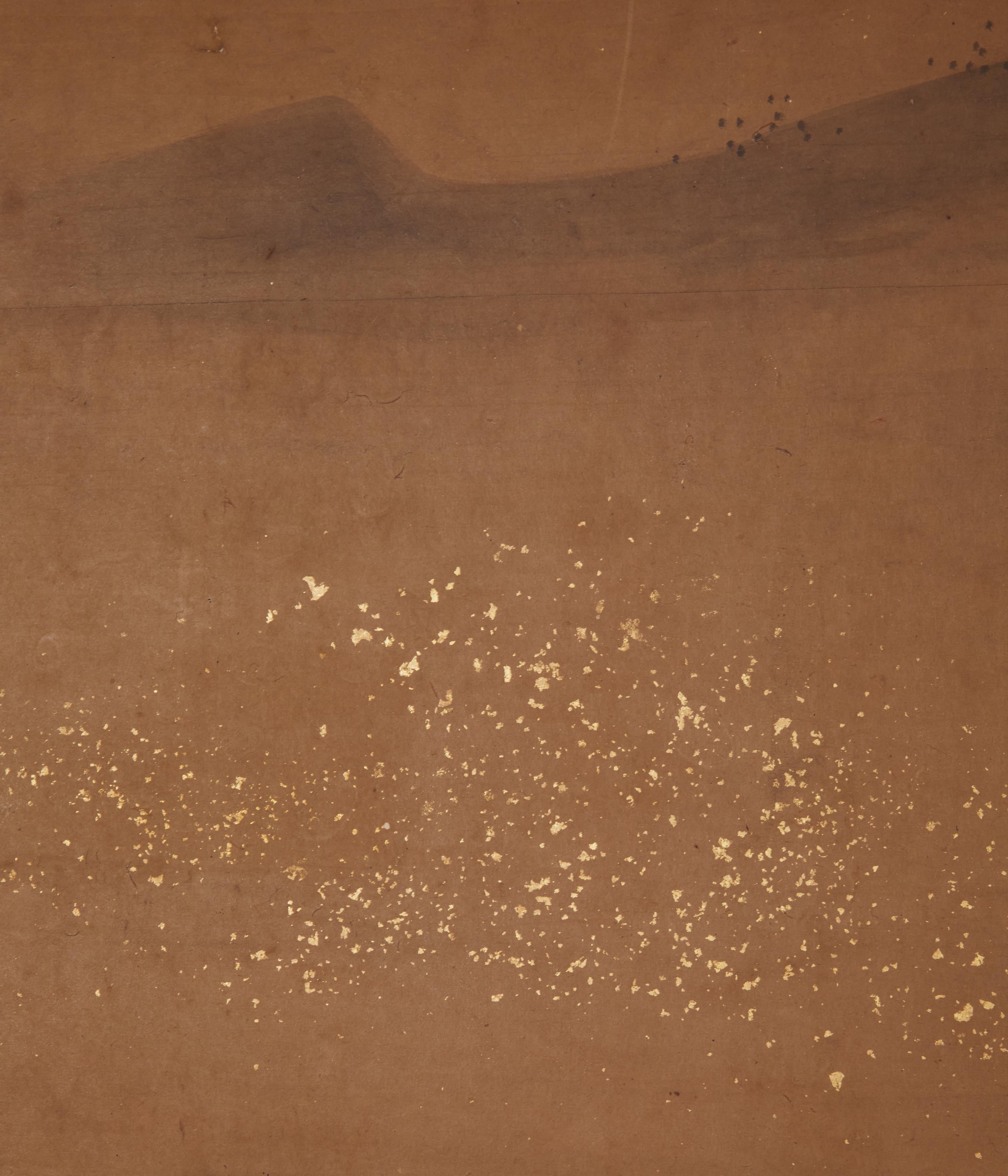 Japanese Two Panel Screen, Ink Landscape on Paper with Gold Dust For ...