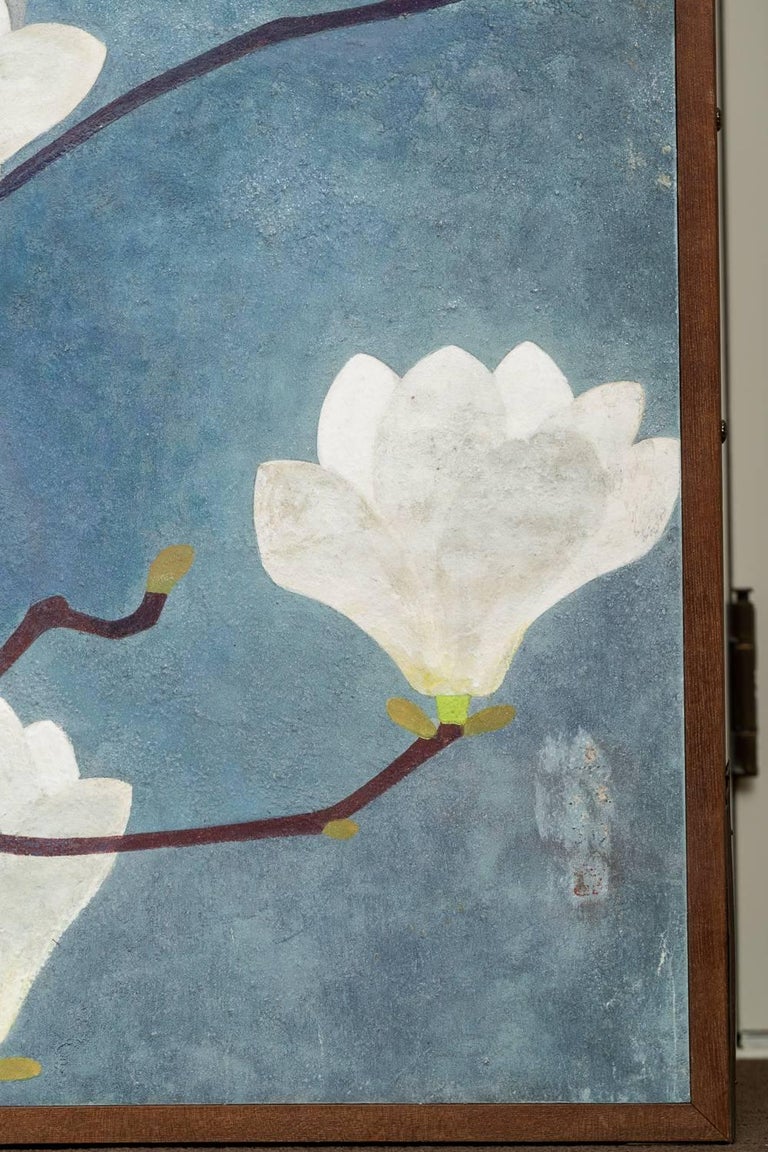 Japanese Two-Panel Screen, Magnolia in Bloom at 1stDibs