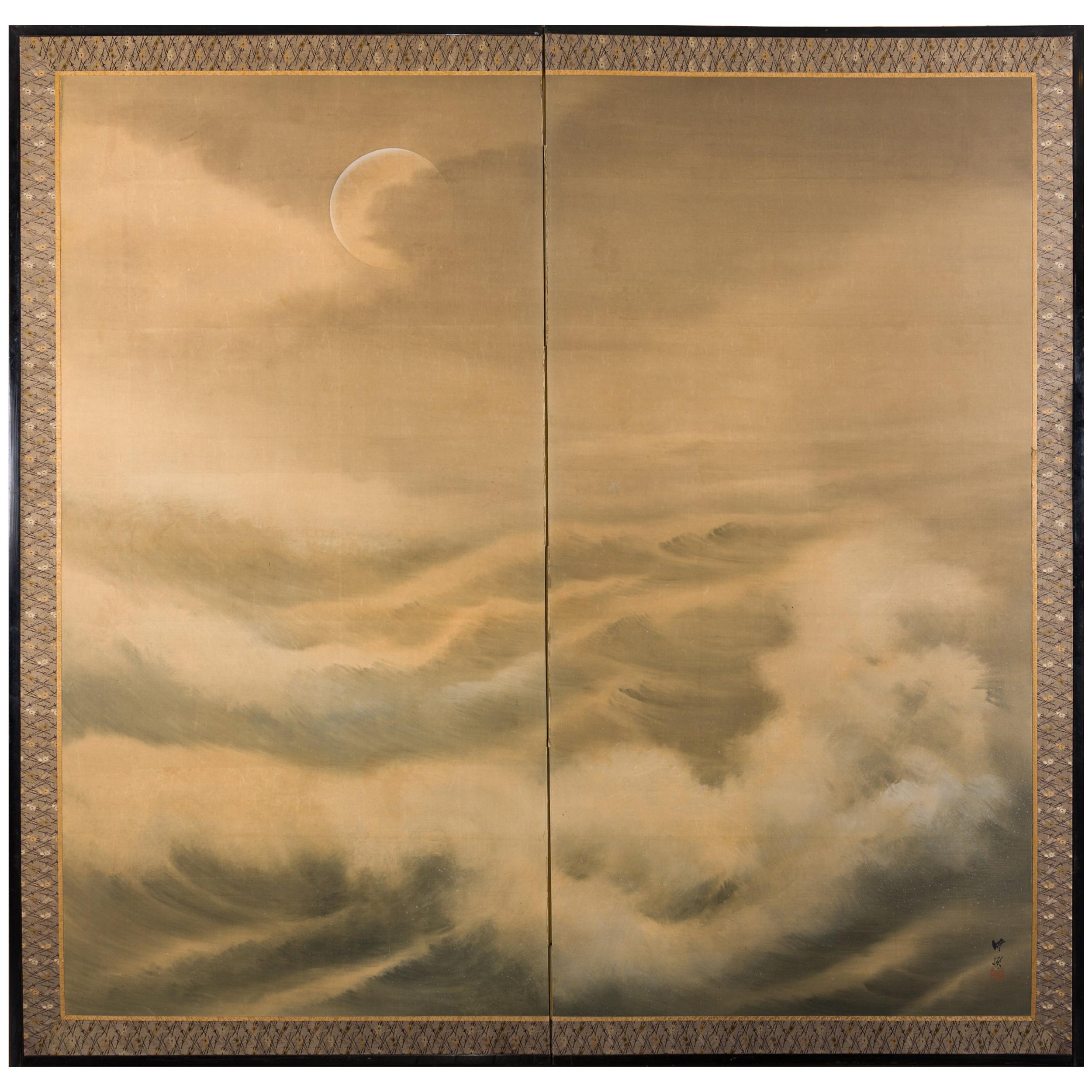Japanese Two Panel Screen South Seas Fire Dancers For Sale at 1stDibs
