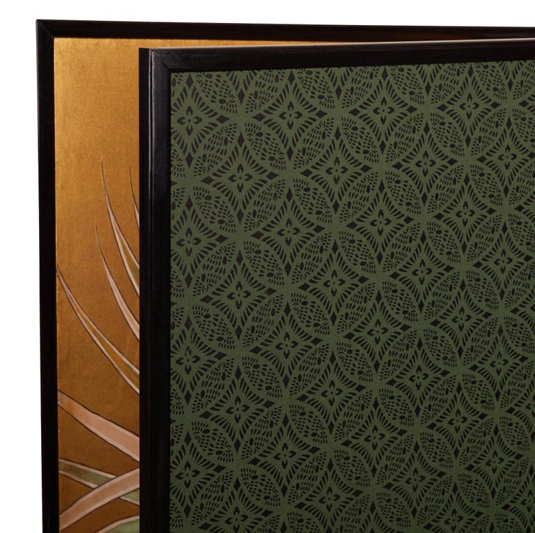 Japanese Two-Panel Screen, Palm Tree Design by Sho Sho For Sale at 1stDibs