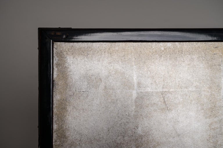 Japanese Two Panel Screen: Plain Silver Leaf on Paper For Sale at 1stDibs