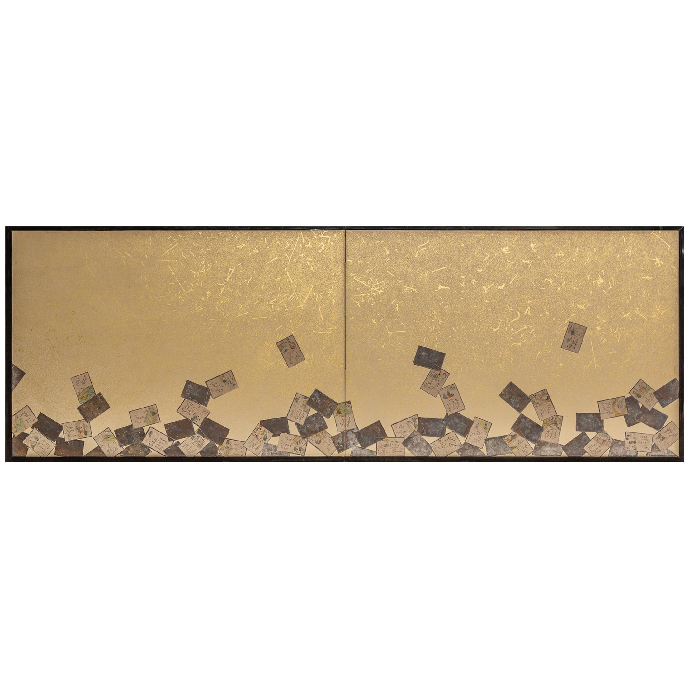 Japanese Two-Panel Screen, Poem Cards at 1stDibs