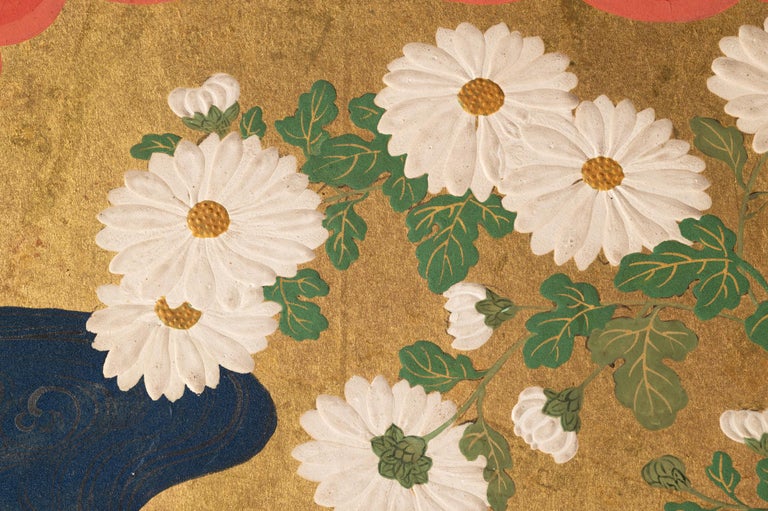 Japanese Two-Panel Screen Rimpa Painting of Fans on Gold at 1stDibs