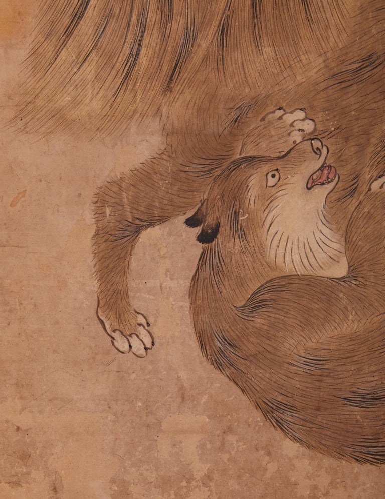 Japanese Two Panel Screen: Romping Cats Under Sago Palms For Sale at ...