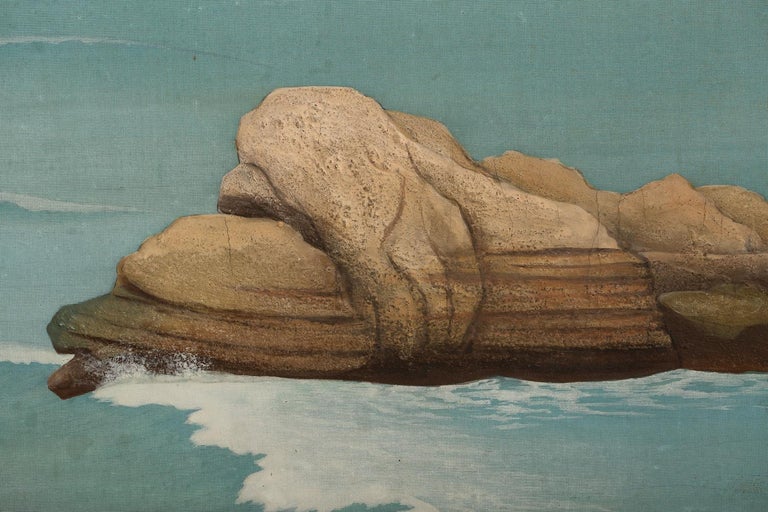 Japanese Two Panel Screen, Scene from Ainu Fishing Village 'Northern ...