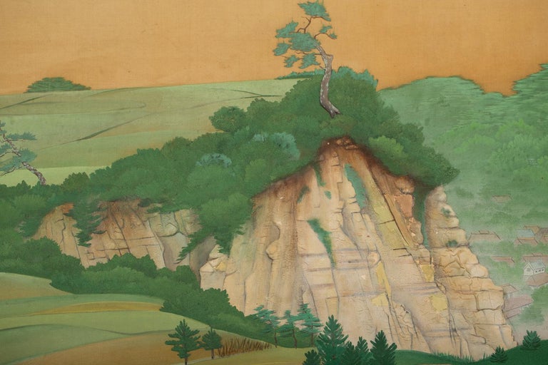 Japanese Two Panel Screen, Scene from Ainu Fishing Village 'Northern ...