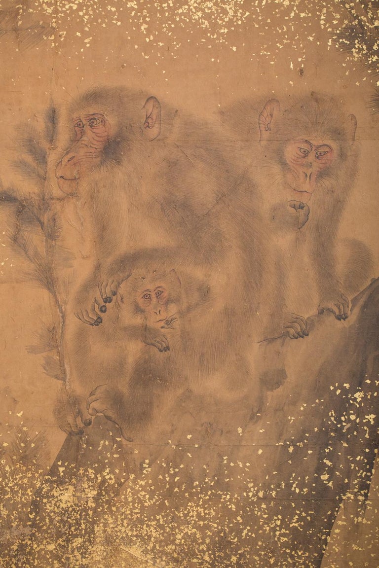Japanese Two-Panel Screen Troop of Monkeys in a Tree at 1stDibs