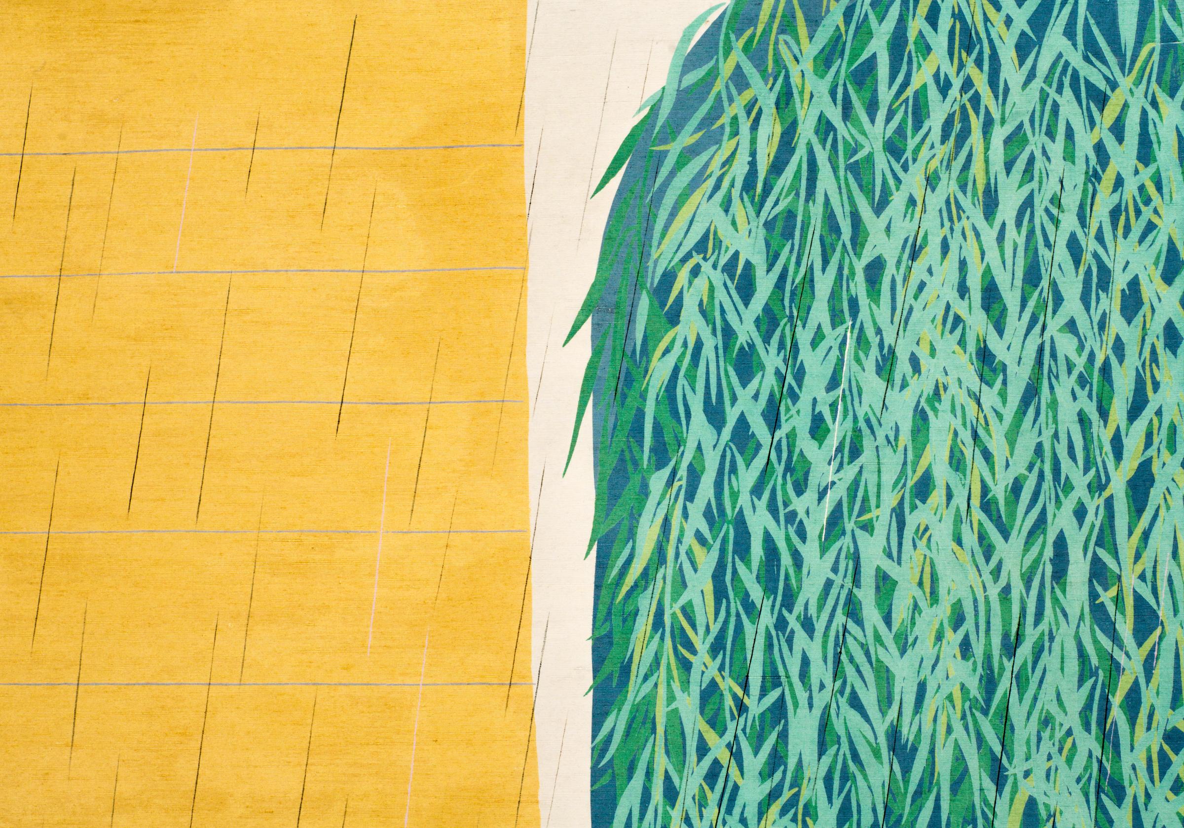 Japanese Two Panel Screen Willow Textile at 1stDibs